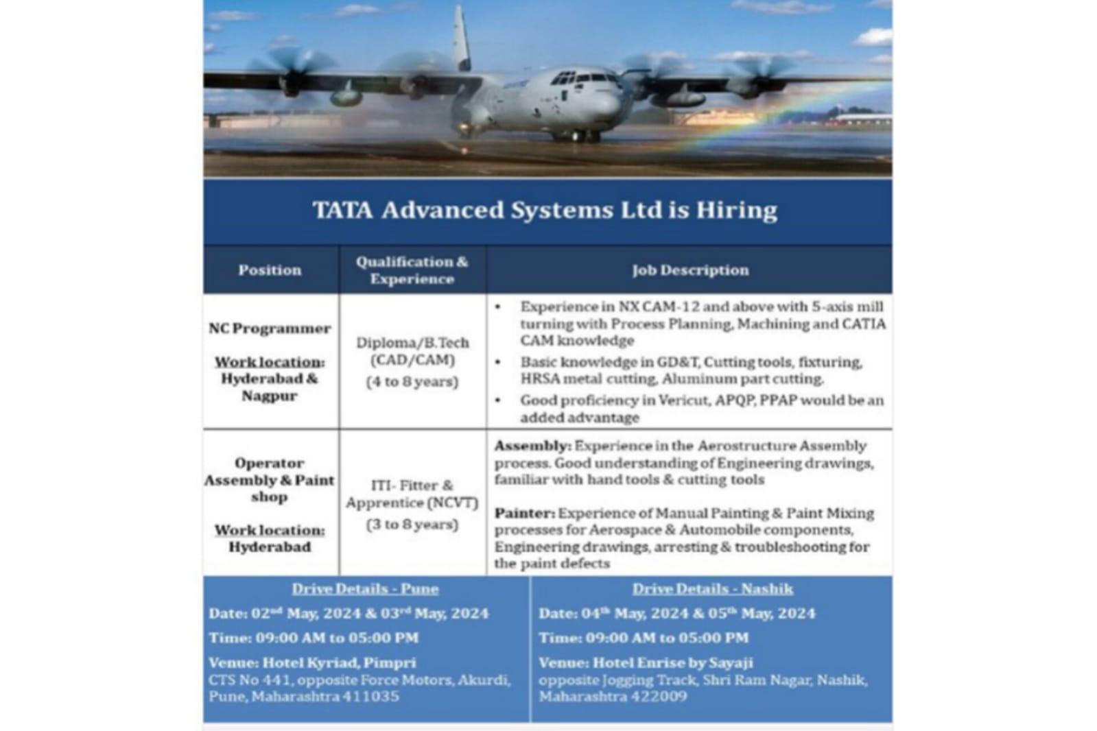 Tata Advanced Systems to host two-day Walk-In recruitment drive in Pune ...