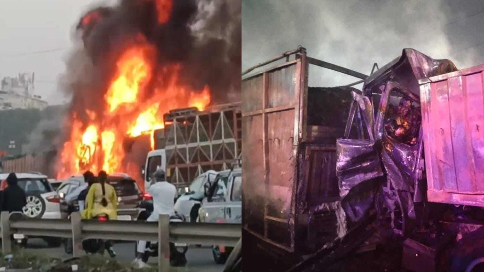 Accident on Pune’s Navale Bridge: Two Trucks on Fire, Several Vehicles ...